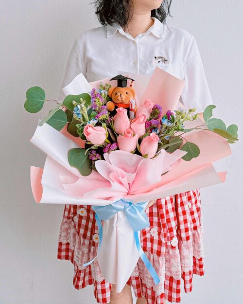 Pink Rose Graduation Bouquet | Flowers and Kisses Singapore