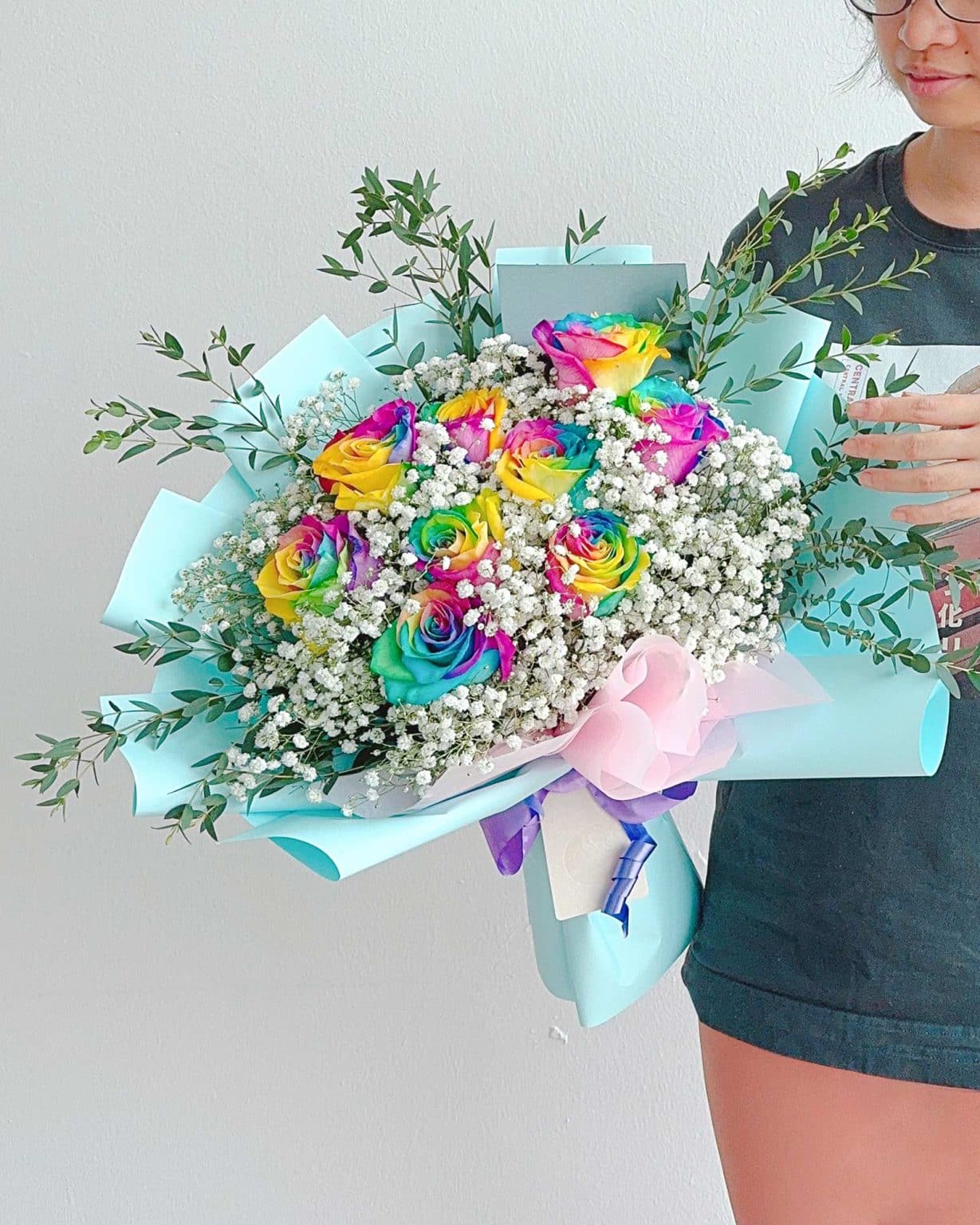 Rainbow Rose Bouquet | Flowers and Kisses