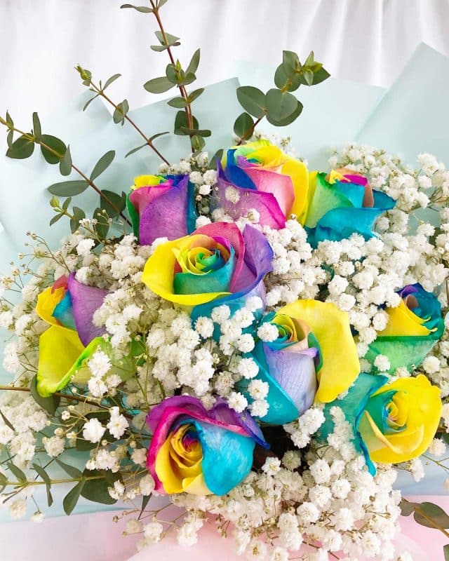 Rainbow Rose Bouquet | Flowers and Kisses