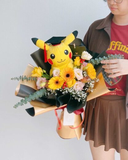 Graduation Pikachu Bouquet | Flowers and Kisses