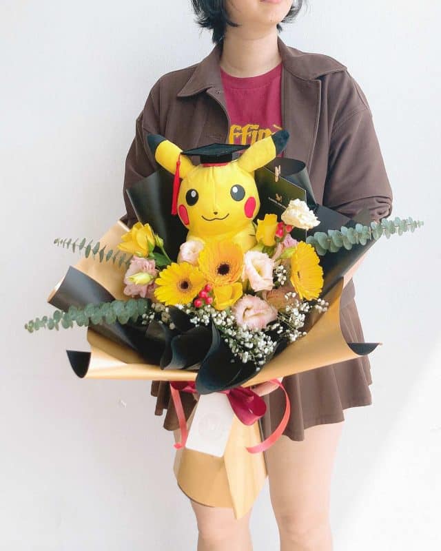 Graduation Pikachu Bouquet | Flowers and Kisses